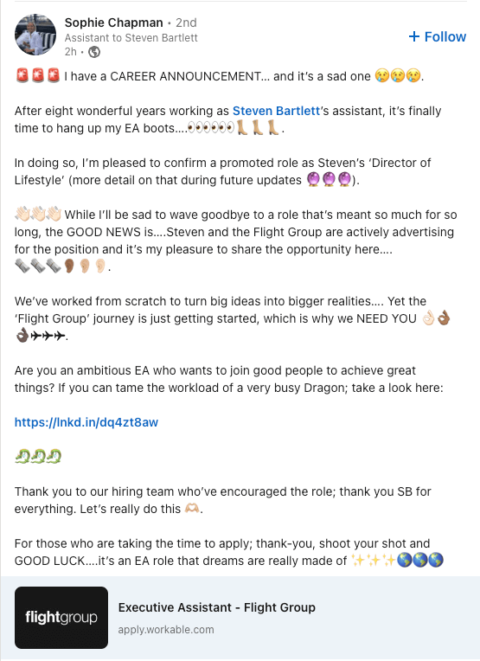 Job Alert: Steven Bartlett is Hiring a New Executive Assistant